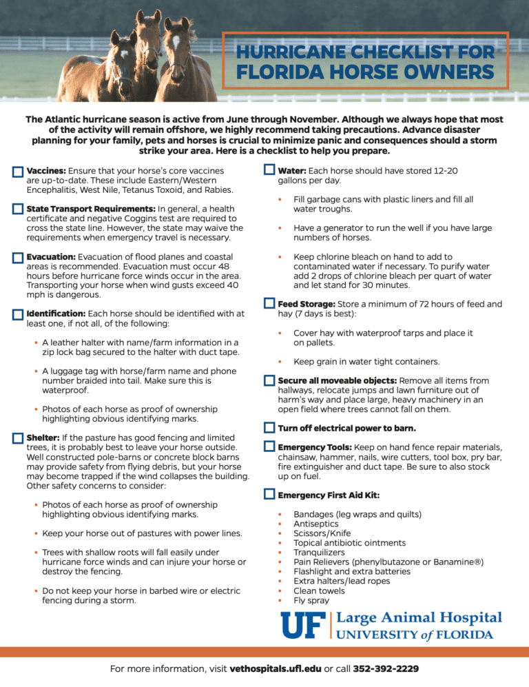 Hurricane Checklist for Florida Horse Farms - FTBOA